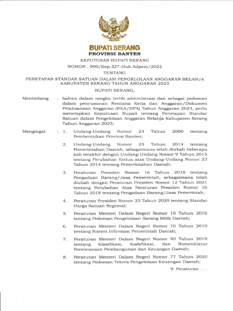 SK Standar Satuan Tahun 2023 | PDF