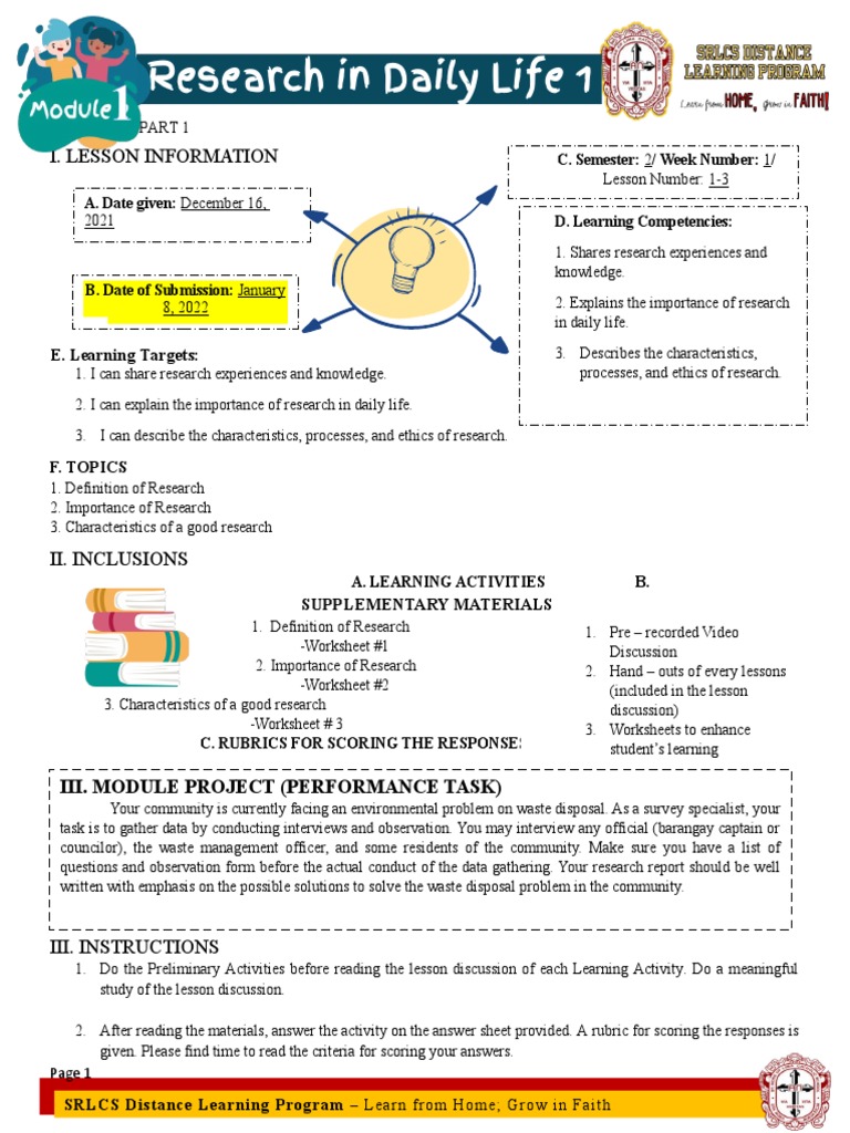 Research in Daily Life 1 Module 1 | PDF | Learning | Knowledge