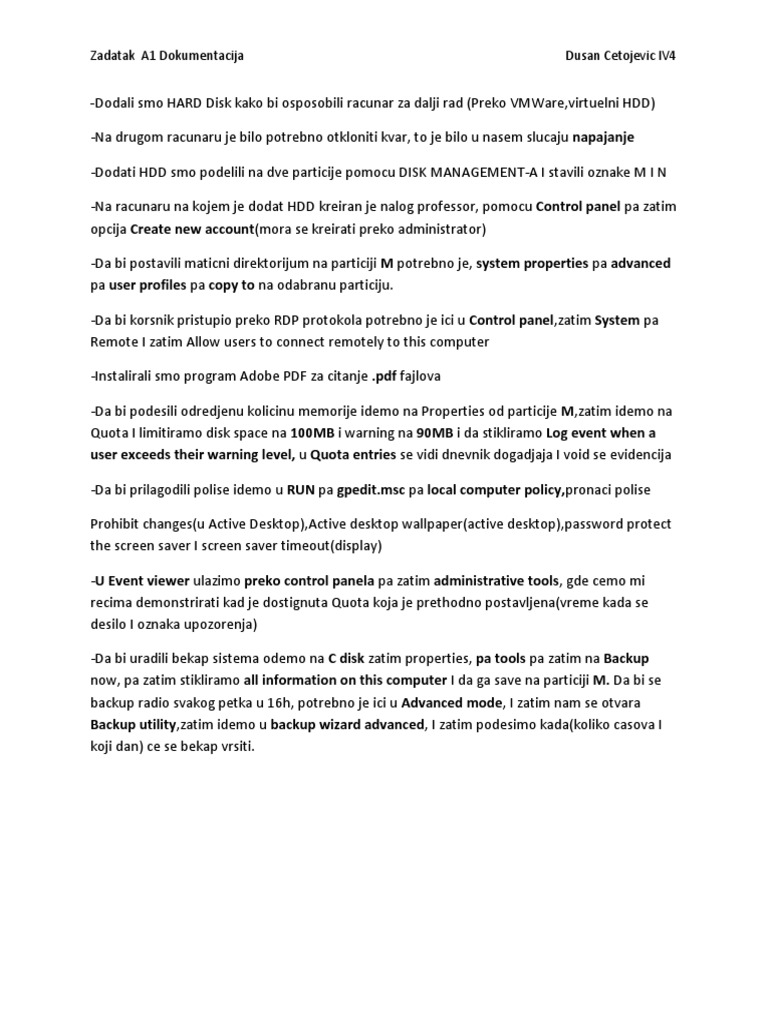 Zadatak A1 Dokumentacija Dusan Cetojevic Iv4 | PDF