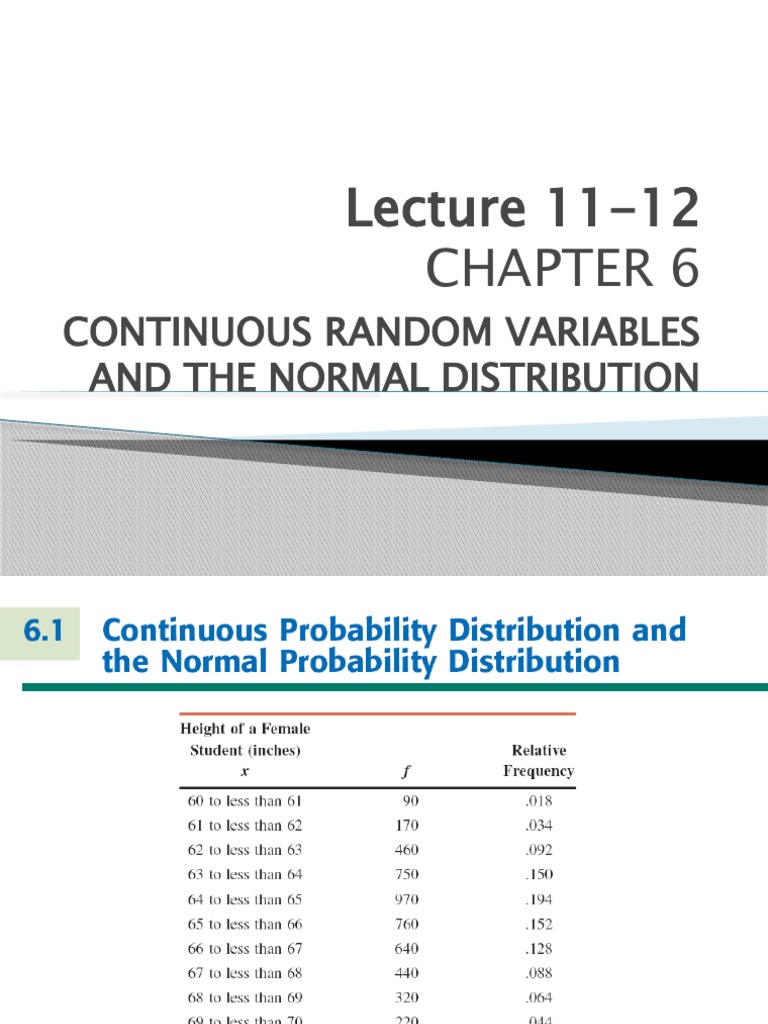 Lecture-11,12 - Chapter 6 - Continuous Random Variables - Normal Distribution | PDF | Normal ...
