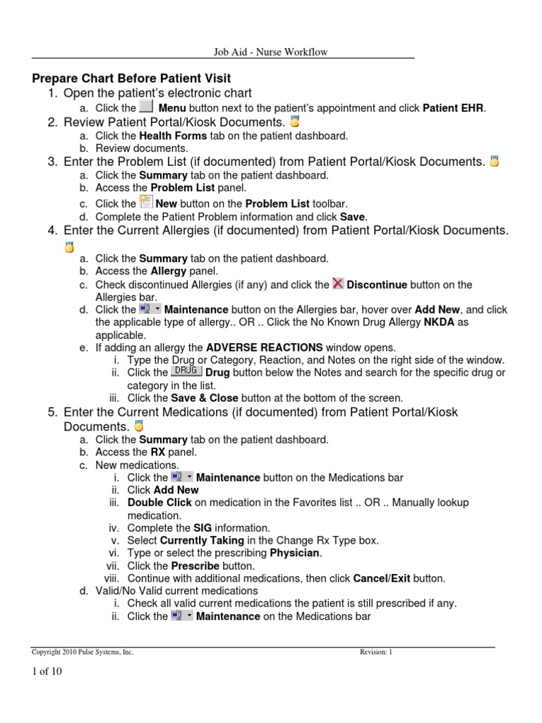 Job Aid - Nurse Workflow | PDF | Button (Computing) | Electronic Health ...