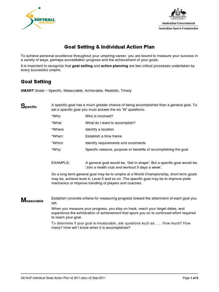 Goal Setting and Individual Action Plan Example | PDF
