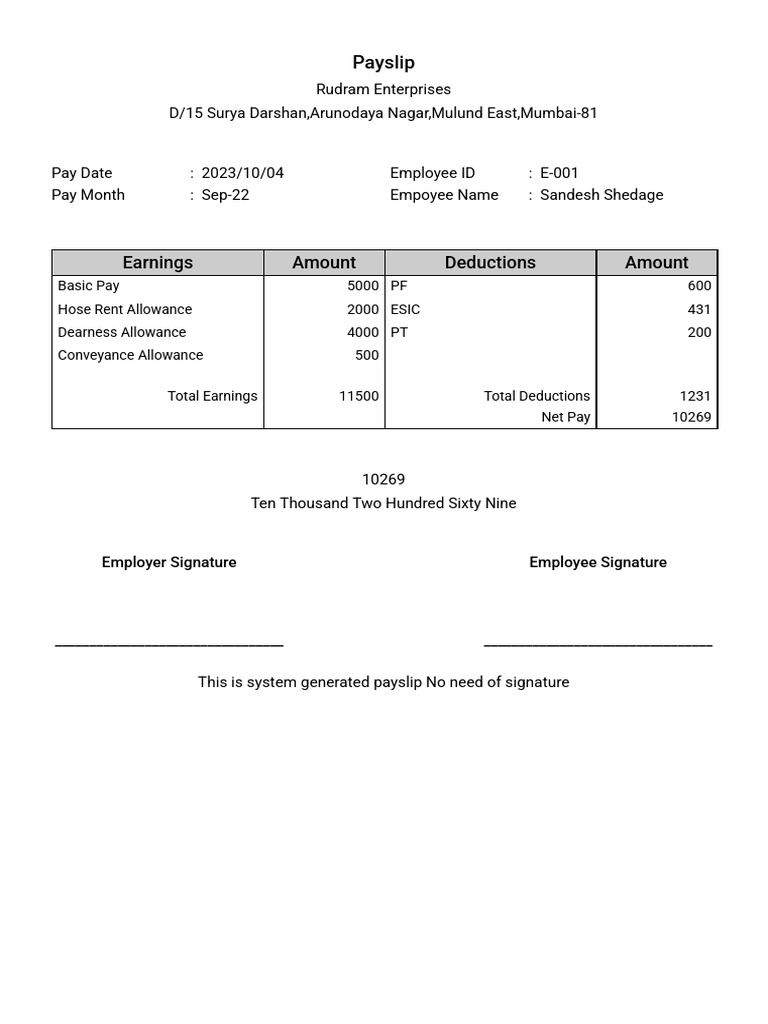 September 2023 Payslip Details | PDF