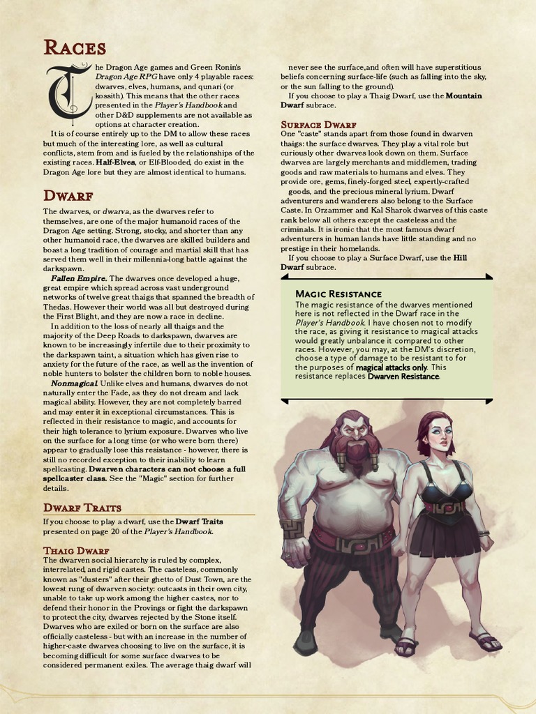 The Divided Races of Thedas | PDF | Dwarf (Dungeons & Dragons) | Elf (Dungeons & Dragons)