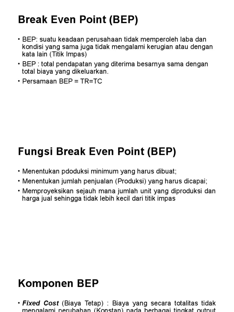 Break Even Point (BEP).pptx | PDF