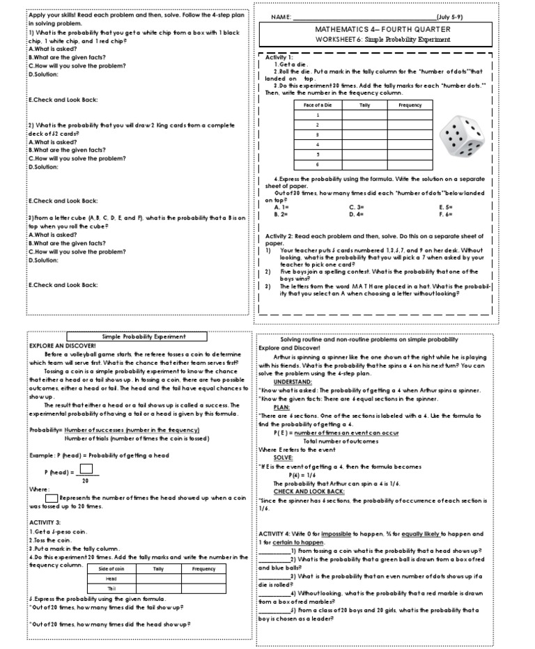 MATH 4 - 4th Q-Worksheet6 | PDF | Probability | Mathematics