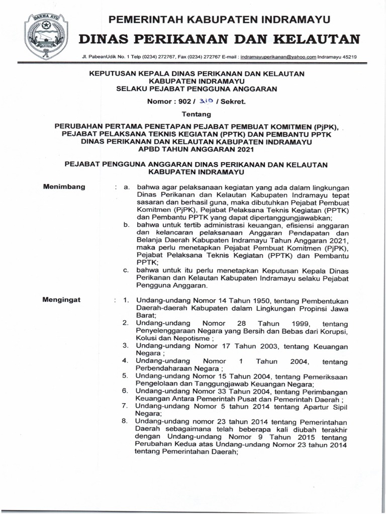 SK PPK PPTK Perubahan Pertama 19 April 2021 PDF | PDF