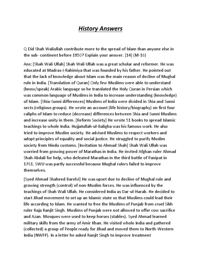 History Answers PDF | PDF | British Raj | Mughal Empire