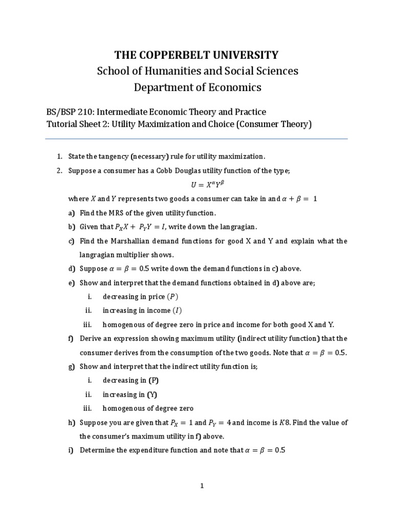 Tutorial Sheet 2 | PDF | Utility | Demand