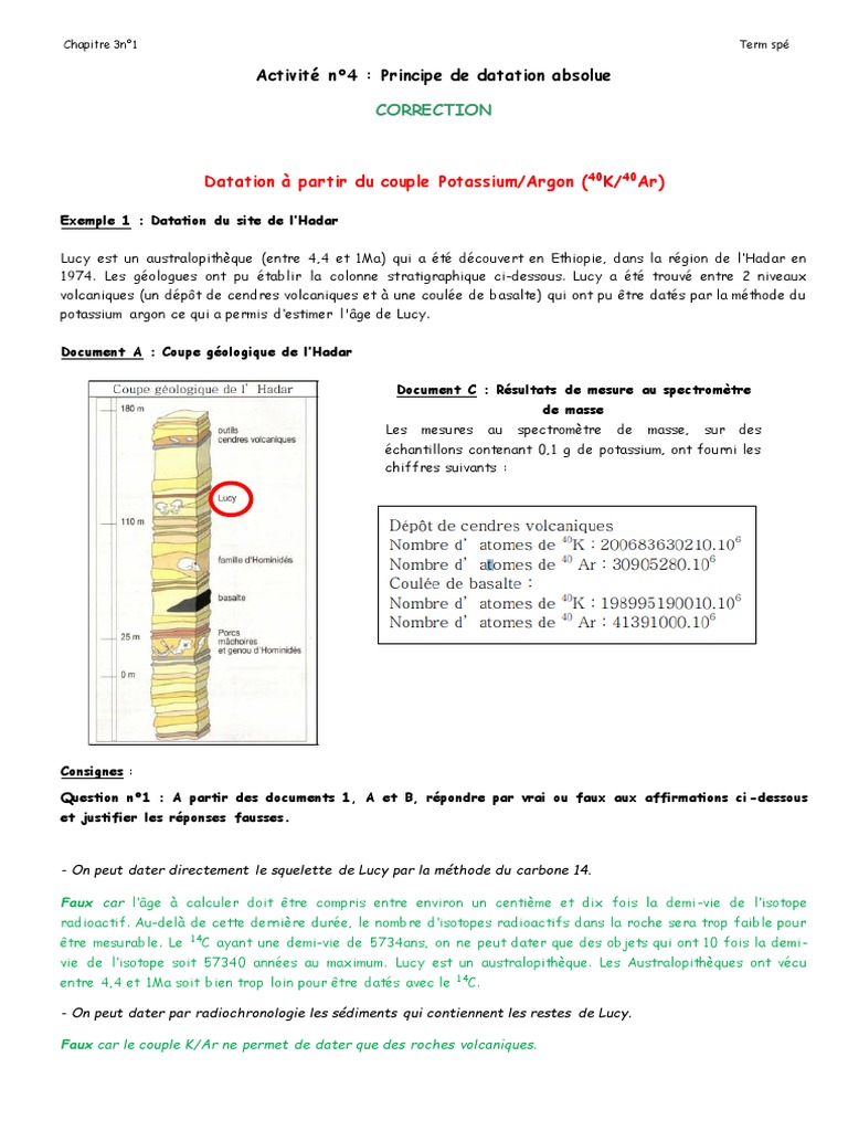 Datation Absolue : Méthode K-Ar et Exemples | PDF | Sciences physiques ...