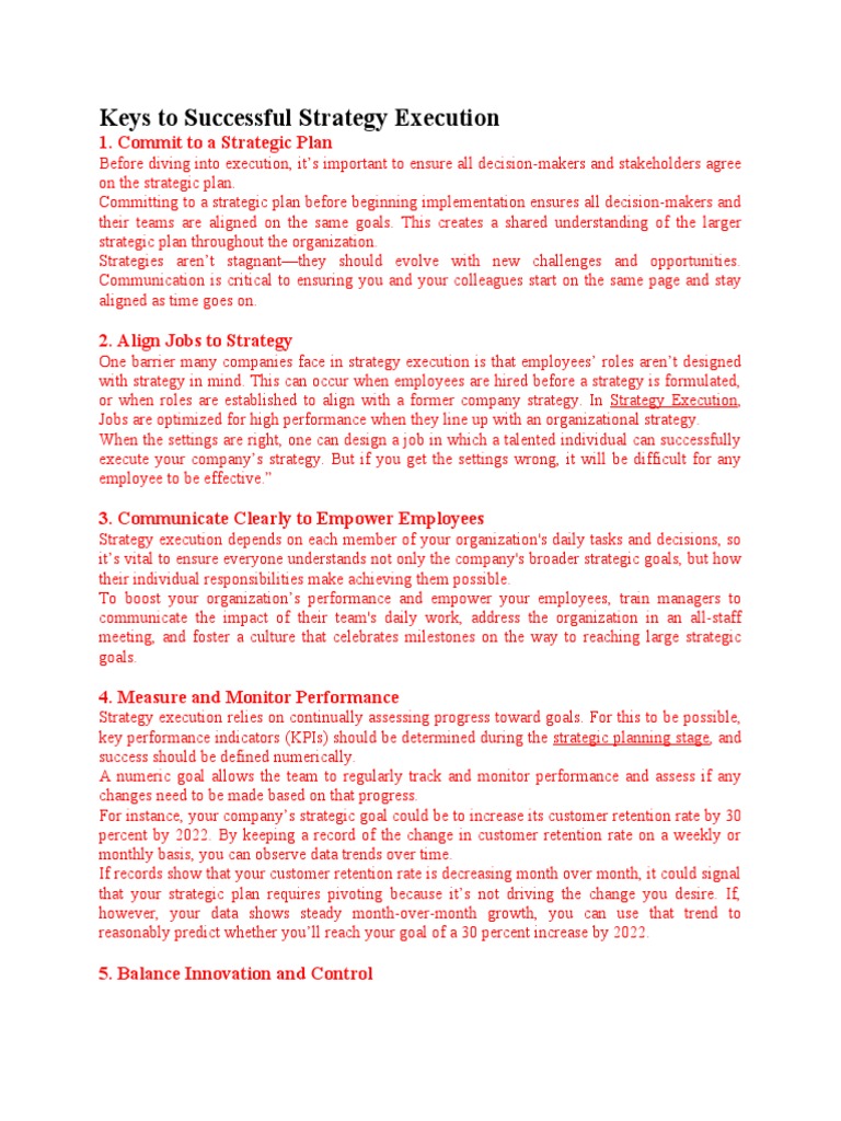 Keys To Successful Strategy Execution | PDF