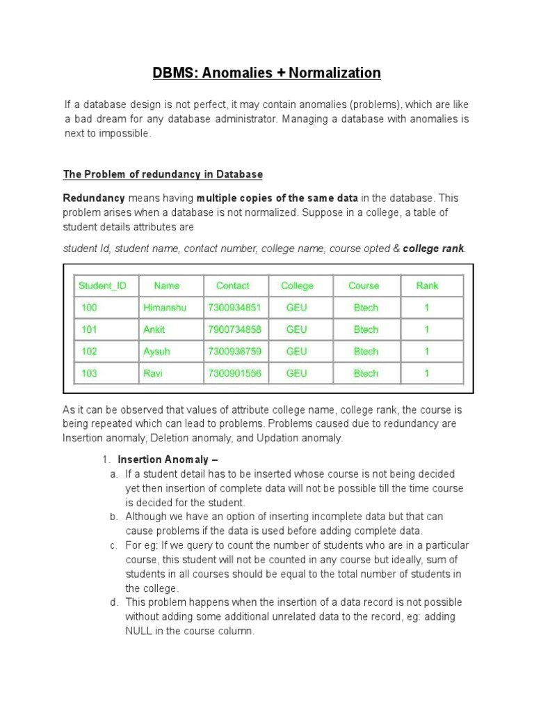 DBMS 2: Anomalies + Normalization PDF | PDF | Databases | Information ... DBMS 2: Anomalies + Normalization PDF | PDF | Databases | Information ...