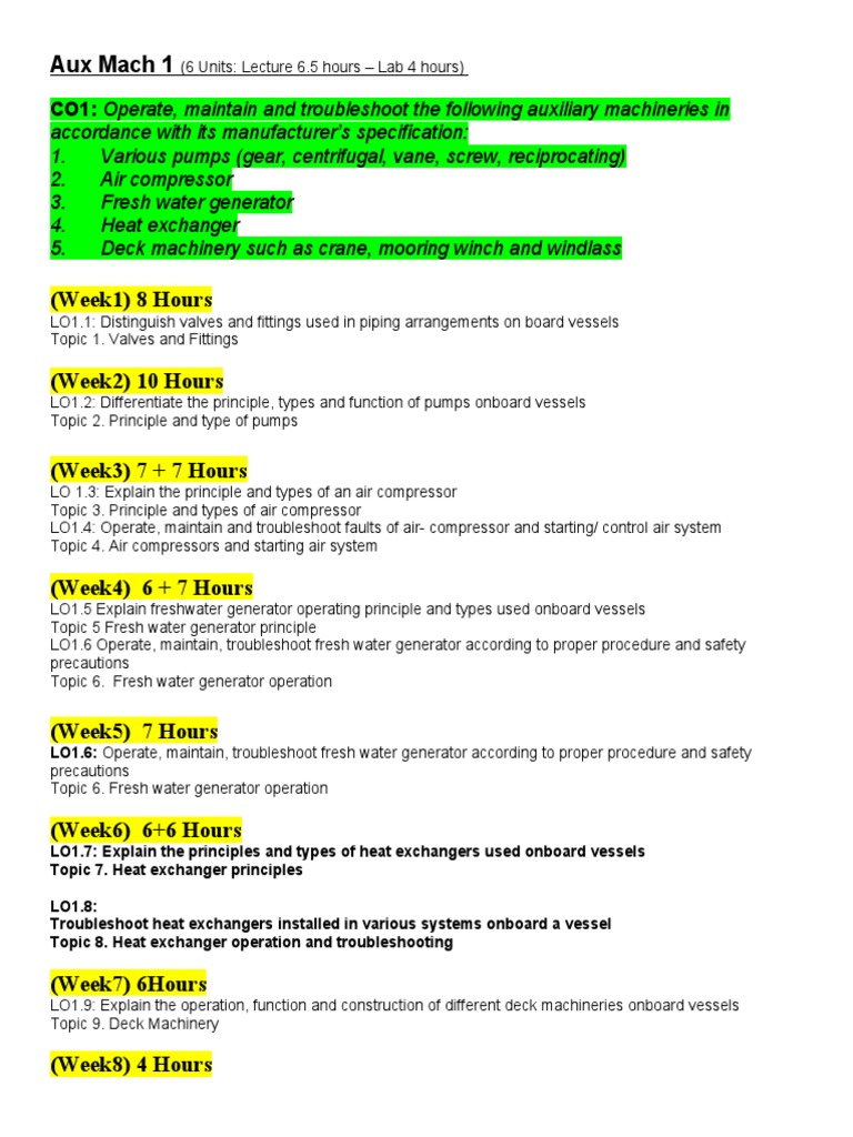 Summary AUXMACH 1 Lesson Plan Weekly | PDF | Pump | Machines