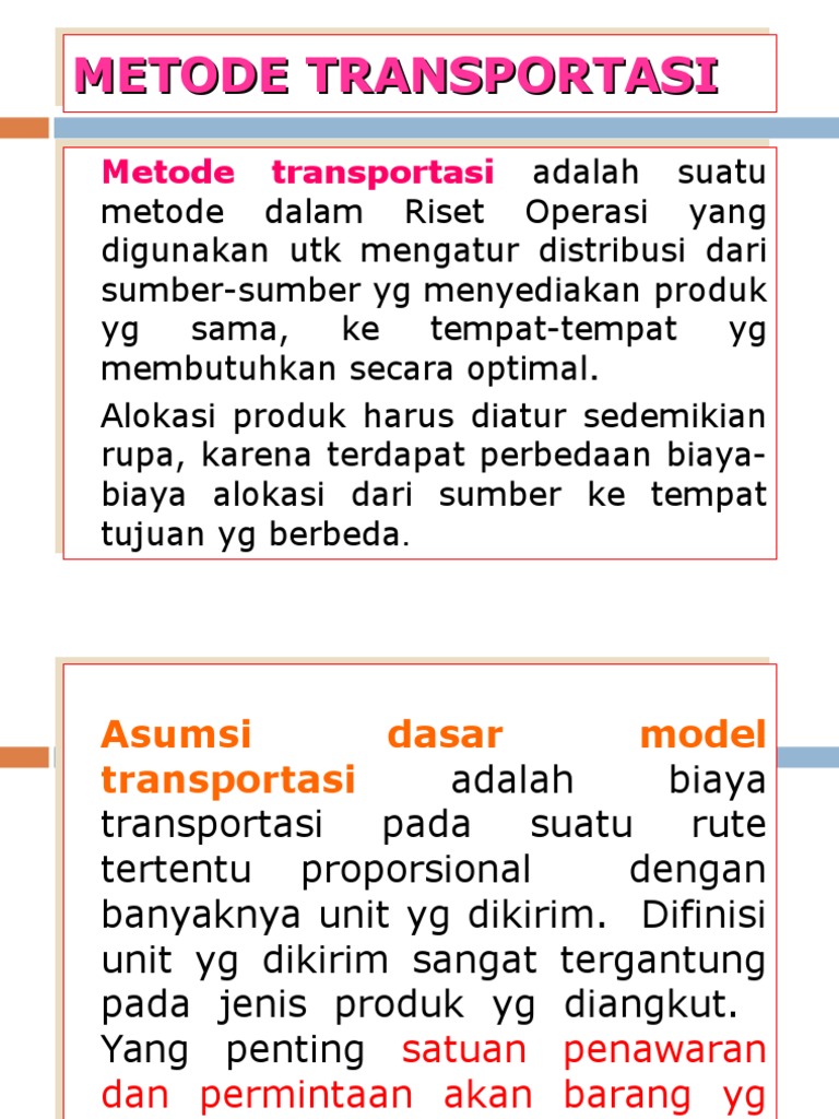 Model dan Metode Transportasi Optimal | PDF