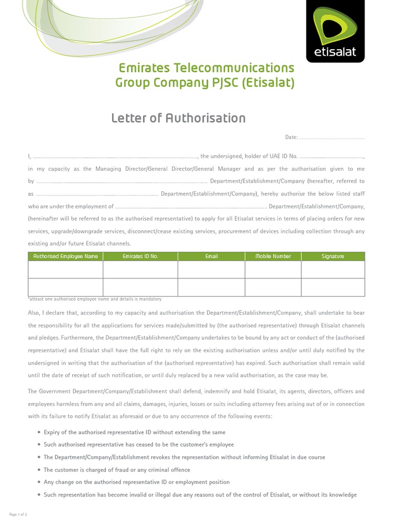 8135 - Etisalat - Letter of Authorisation PDF | PDF | Justice | Crime ...