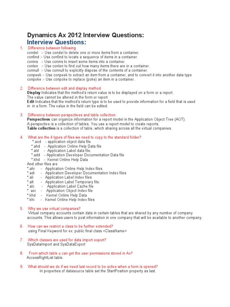 Dynamics Ax 2012 Interview Questions | PDF