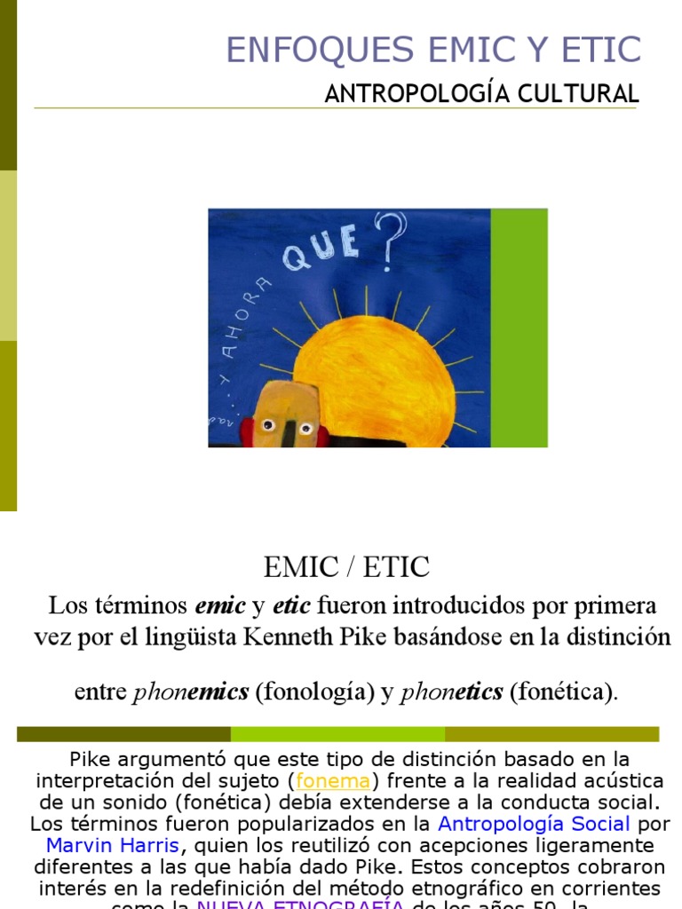 EMIC ETIC Apuntes | PDF | Antropología cultural | Teorías filosóficas