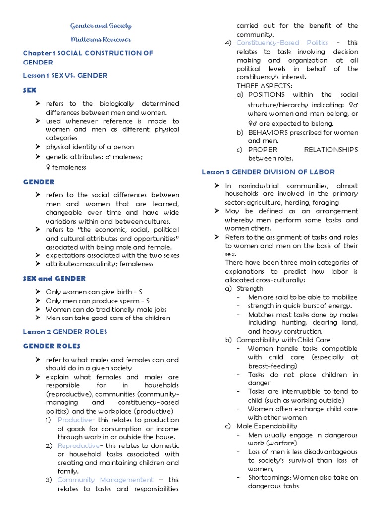 Gender and Society Reviewer | PDF | Patriarchy | Gender