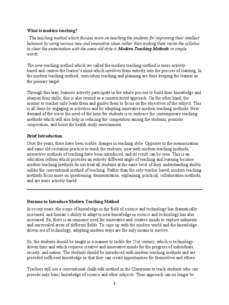 What Is Modern Teaching | PDF | Teaching Method | Learning