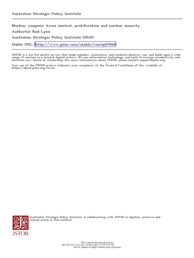 Nuclear Weapons: Arms Control, Proliferation and Nuclear Security | PDF ...