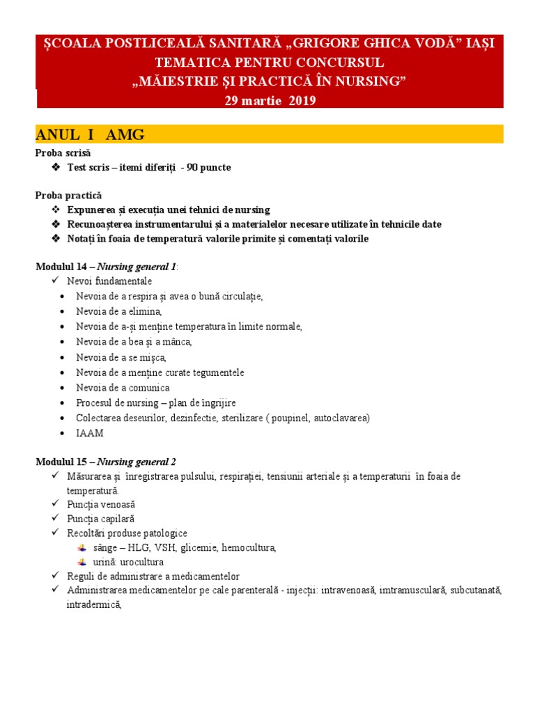 Tematica Concurs Nursing 2019 | PDF