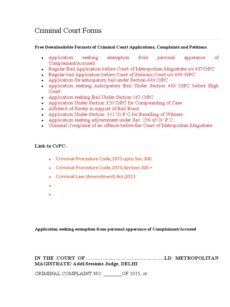 Criminal Court Application Forms PDF | PDF