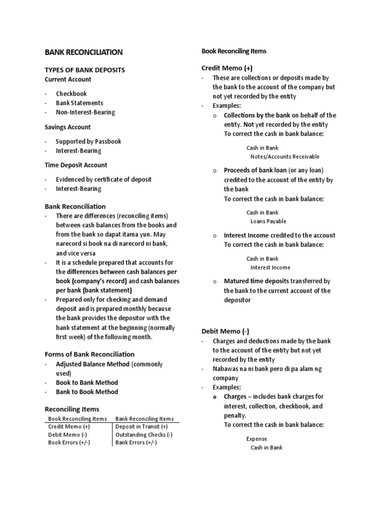 Bank vs Book Reconciliation Guide | PDF | Banks | Deposit Account