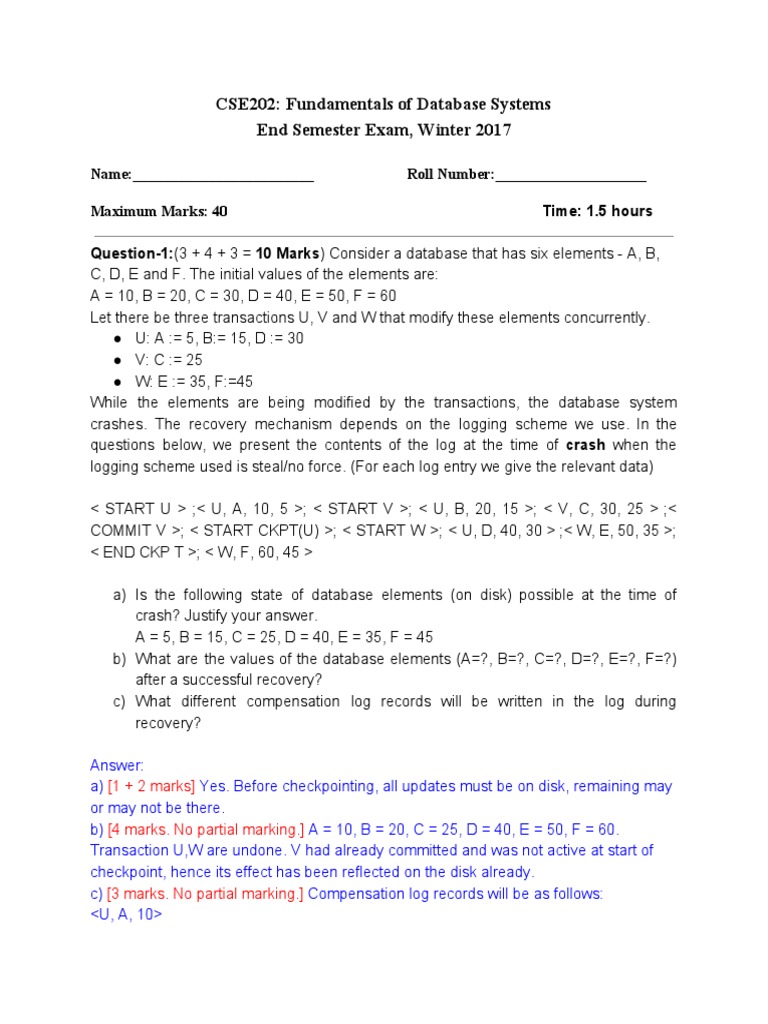 DBMSEnd Sem Winter 2017 Solution | PDF | Database Index | Data Management