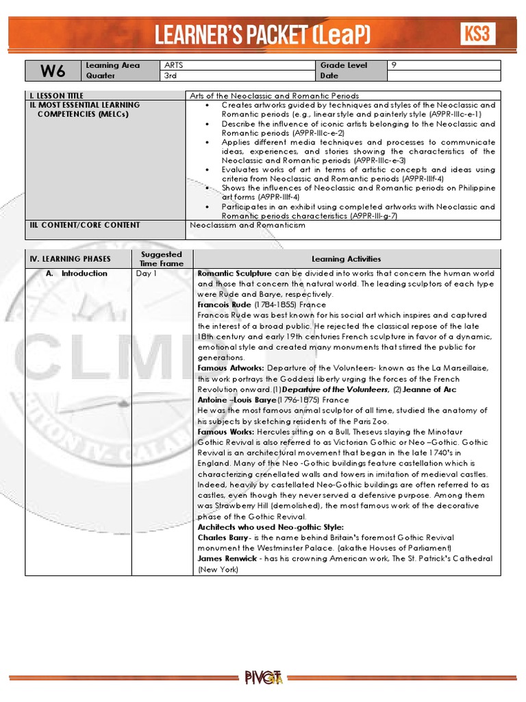 LeaP Arts G9 Q3 Week 6 | PDF | Gothic Architecture | Romanticism