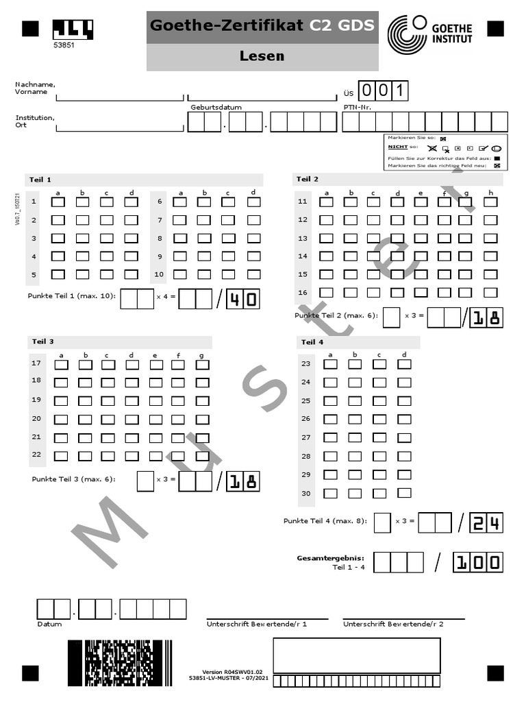 Lesen - Antwortbogen | PDF
