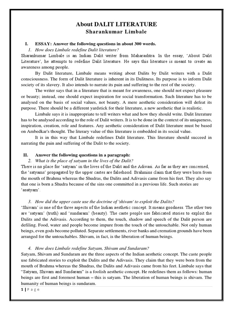 About DALIT Literature NOTES-1 | PDF | Dalit | Aesthetics