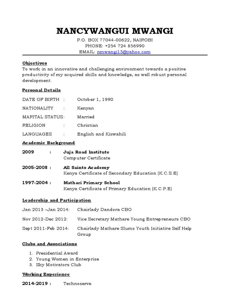 Nancy Mwangi's Professional CV | PDF | Career & Growth