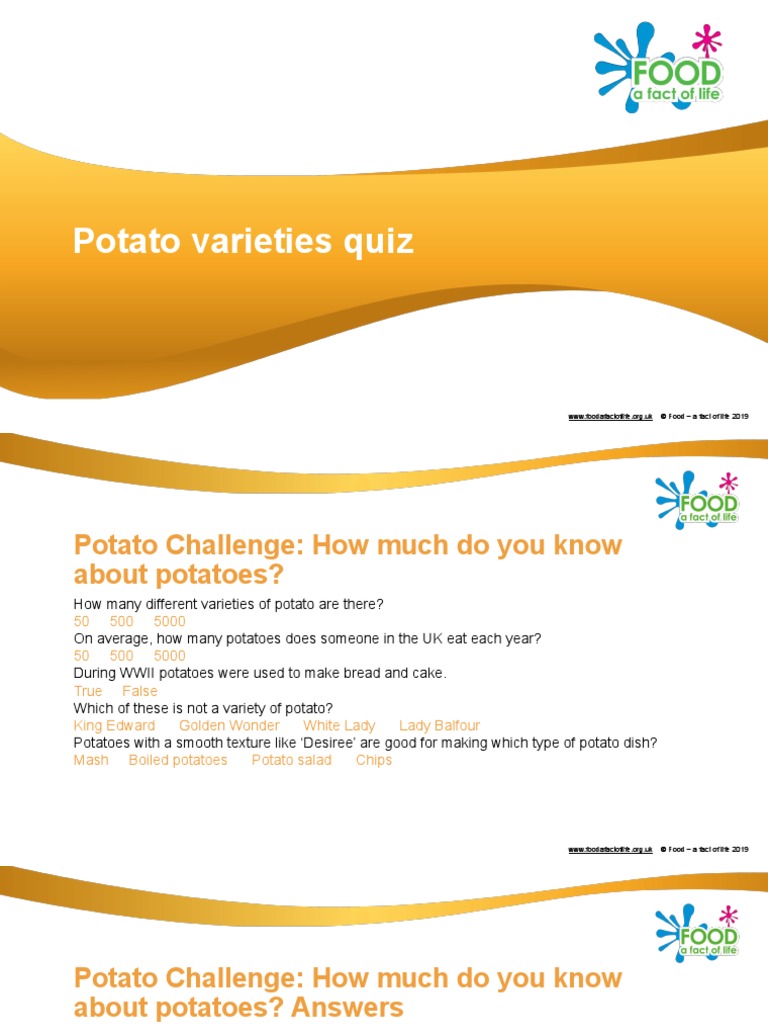 Potatoes Varieties Quiz PPT 1114fcp | PDF | Potato | French Fries