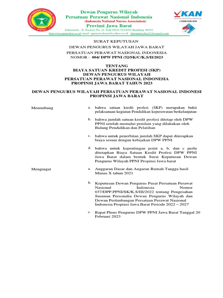 No.004 (SK STANDAR BIAYA SKP RAPB 2023) | PDF