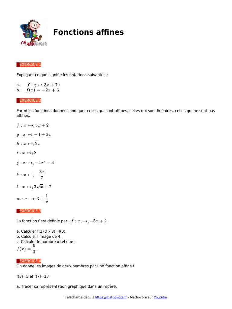 Fonctions Affines Exercices de Maths en 3eme Corriges en PDF | PDF | Coordonnées cartésiennes