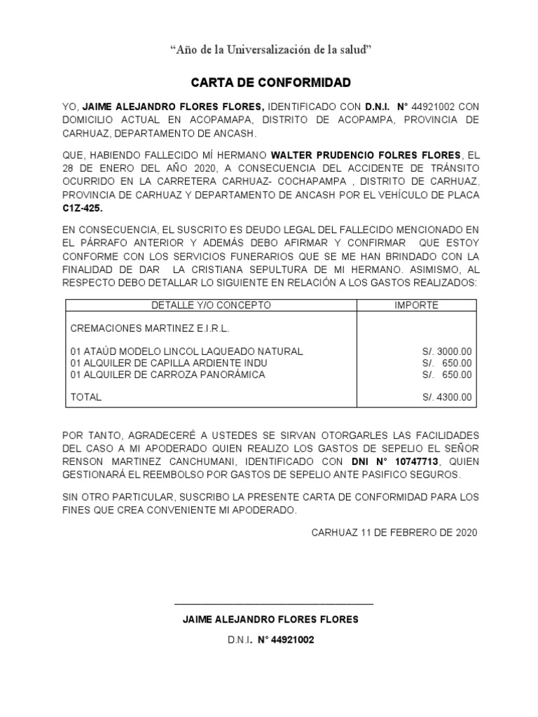 Carta de Conformidad Rimac 02022020 | PDF | Derecho