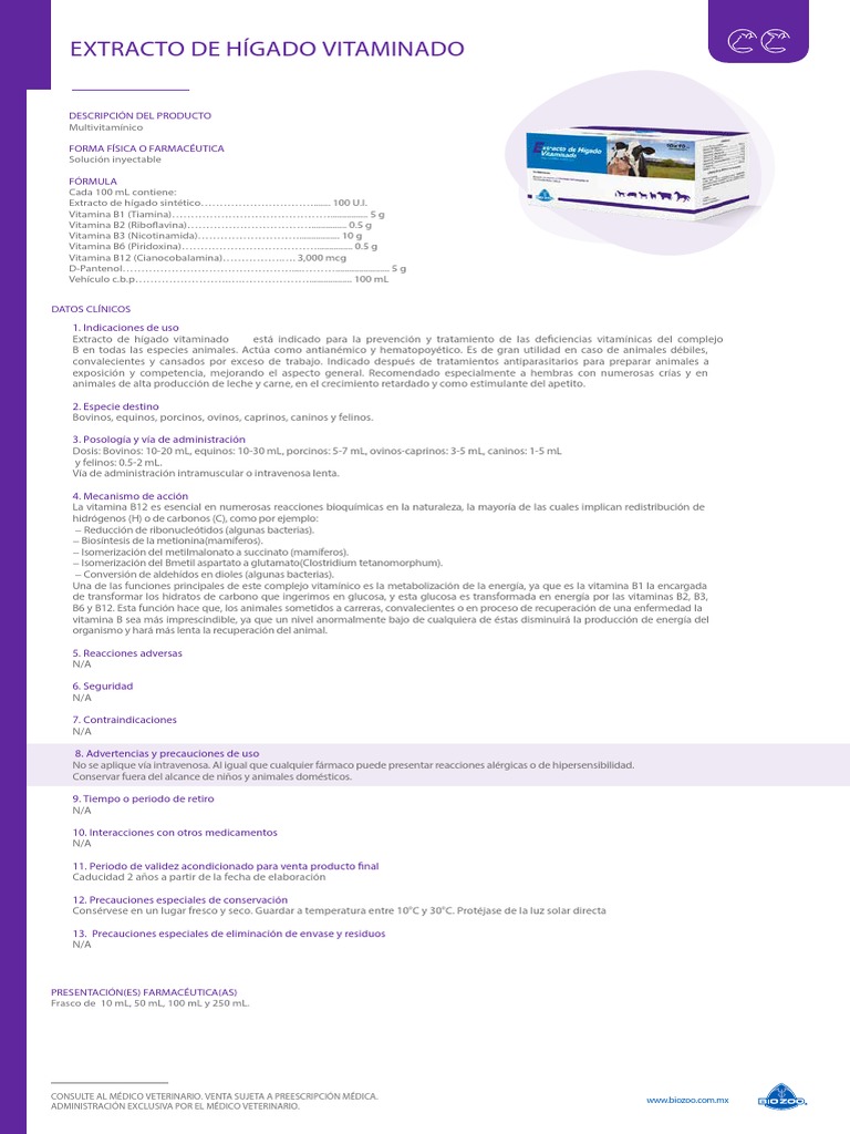 Extracto de Hígado Vitaminado para Animales | PDF | Vitamina B12 | Vitamina