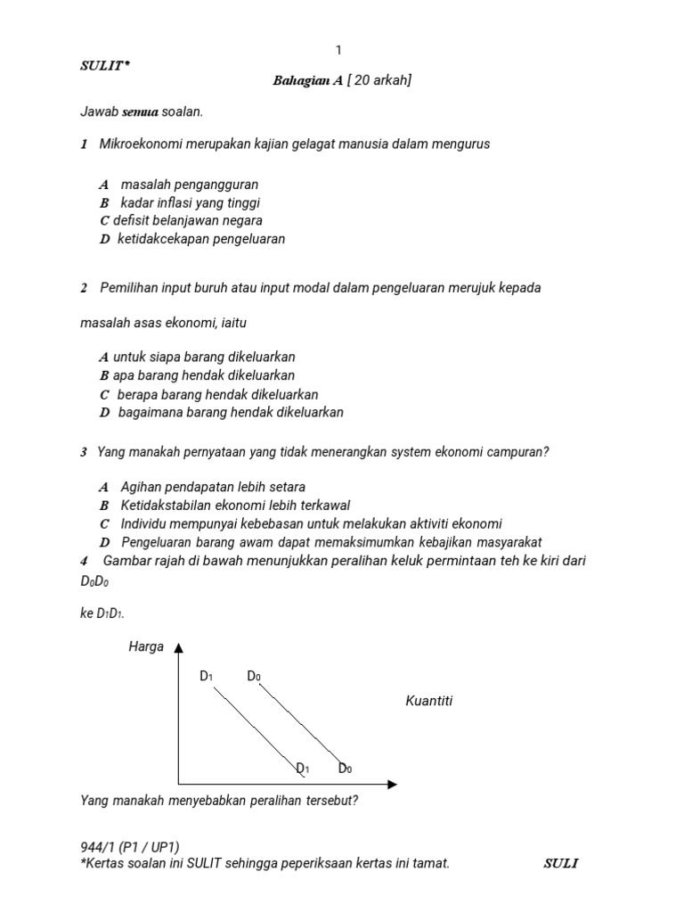 Soalan Ekonomi Penggal 1 2018 | PDF