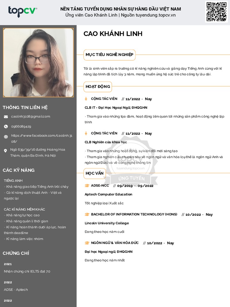 Cao Khanh Linh TopCV - VN 070323.84551 PDF | PDF