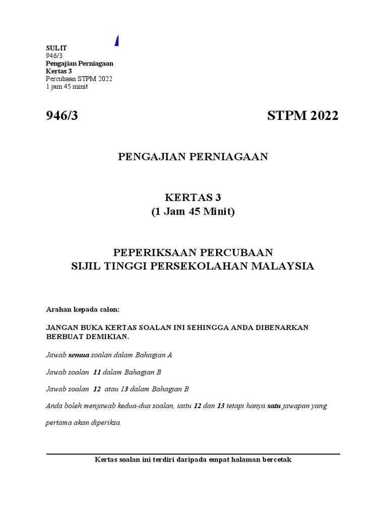 Percubaan PP STPM S3 - 1soalan | PDF