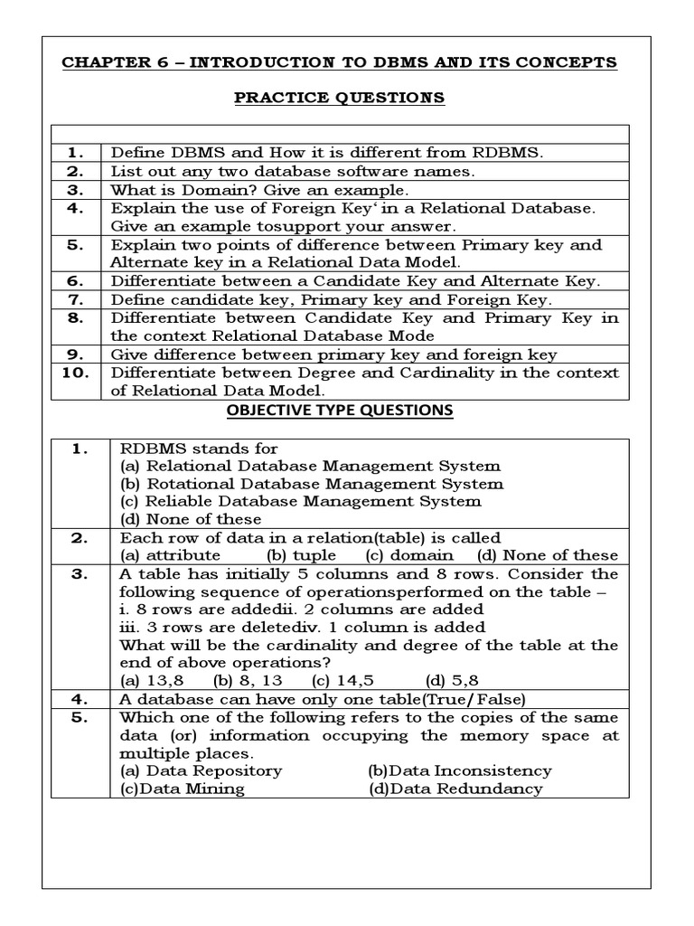 CH 6 - Introduction To DBMS and Its Concepts For Board Exam PDF | PDF ...