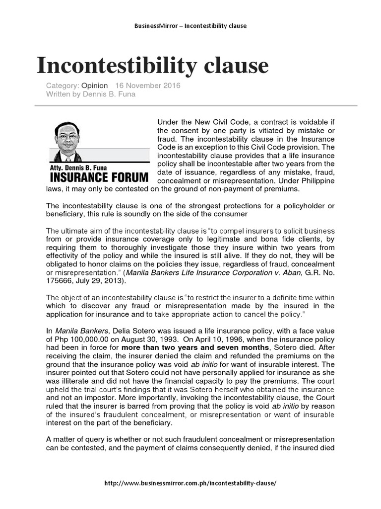 Incontestability Clause | Download Free PDF | Insurance | Life Insurance