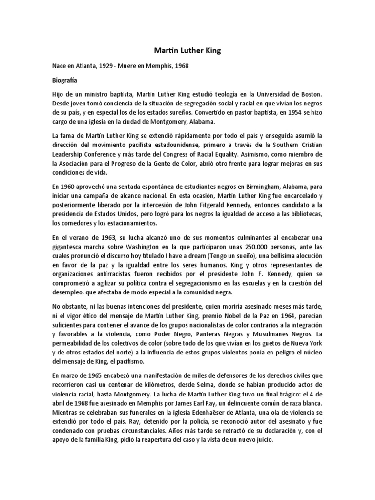 Martin Luther King: Biografía | PDF | Martin Luther King hijo ...