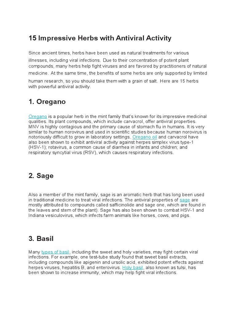 15 Impressive Herbs With Antiviral Activity | PDF | Antiviral Drug | Virus