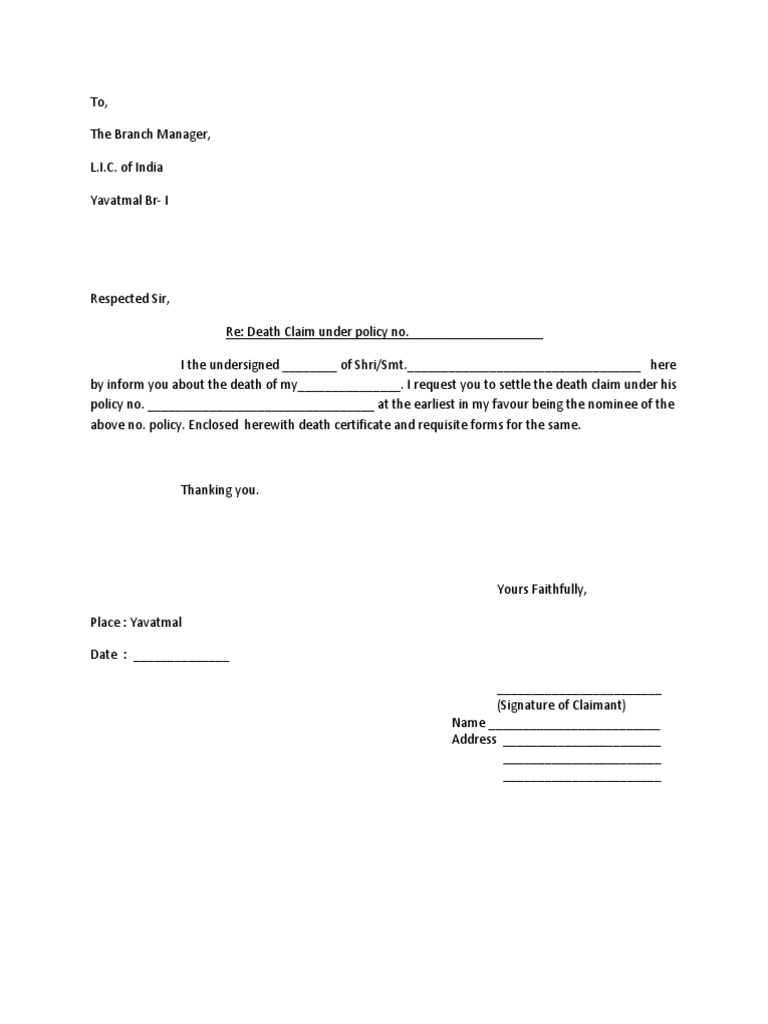 LIC Death Claim Application Format | PDF