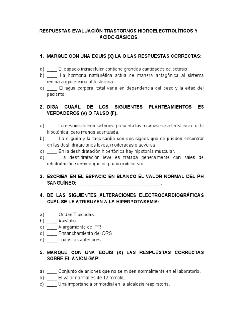 Evaluación Trastornos Hidroelectrolíticos y Acido | PDF | Sodio | Especialidades Medicas