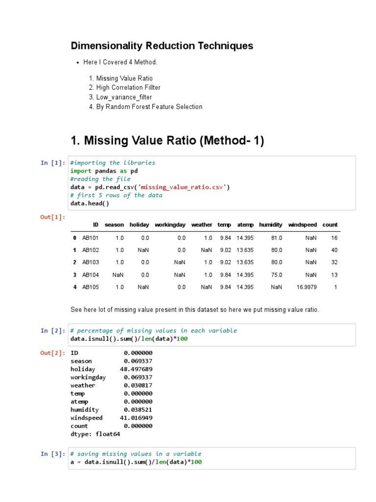 Dimensionality Reduction Techniques A Comparative Analysis Of Missing Value Ratio High