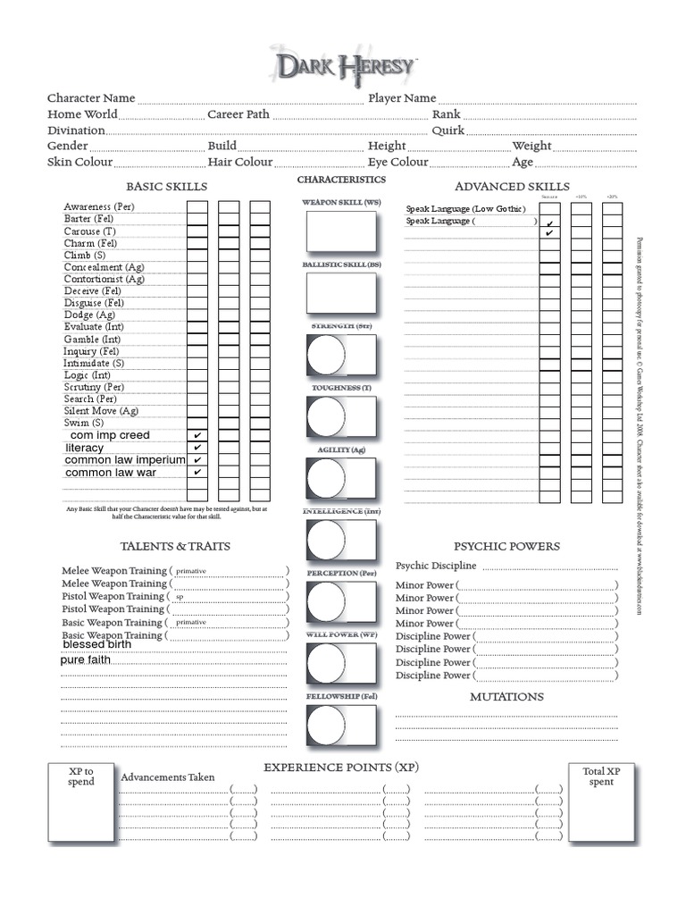 Dark Heresy Writable PDF Character Sheet | Descargar gratis PDF ...