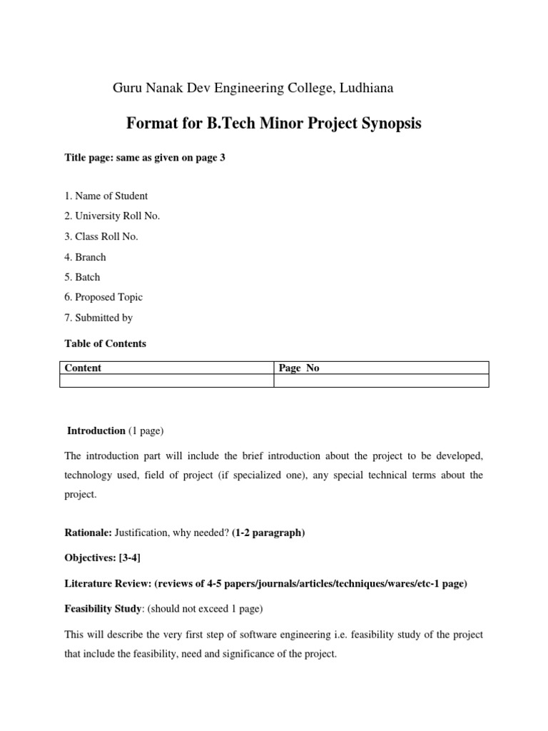 B.Tech Project Synopsis Guide | PDF | Computing