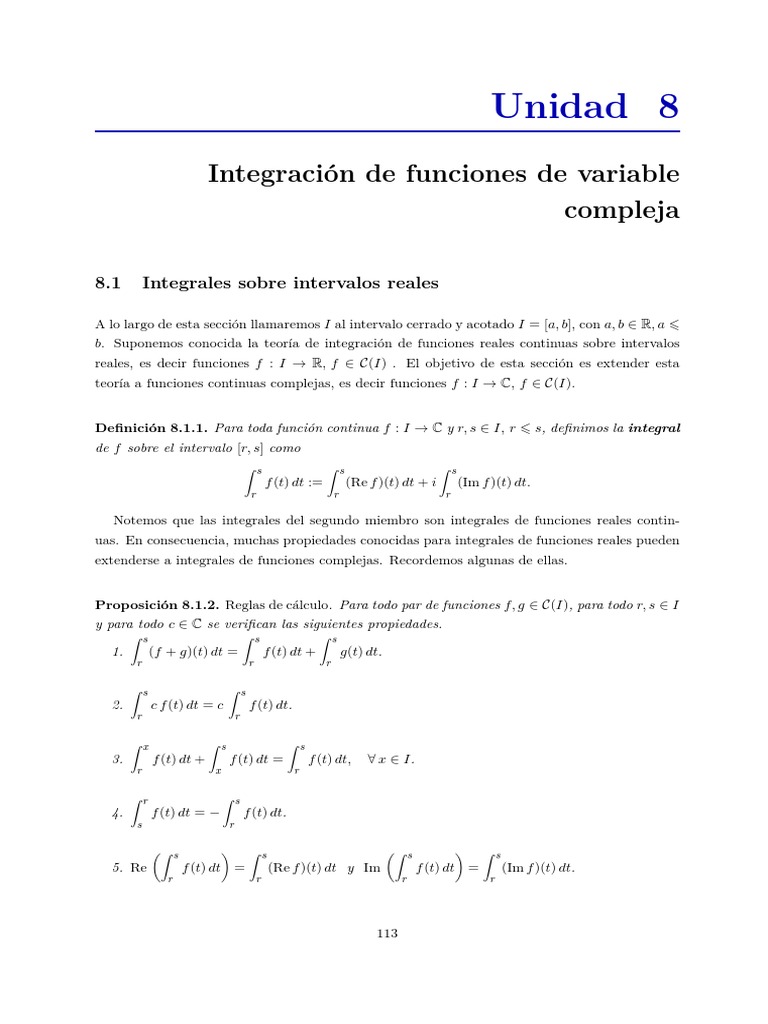 Unidad 8: Integración de Funciones de Variable Compleja | PDF | Integral | Curva
